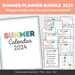 2024 Summer Calendar, Summer Planner Bundle, Kids Chore Chart, Summer ...