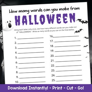 Halloween Word Game Halloween Printable Games for Kids - Etsy