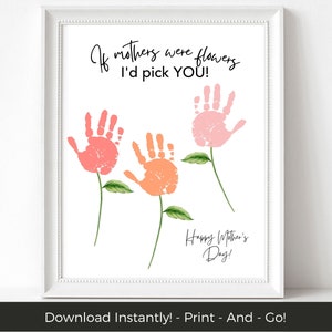 Mothers Day Flower Handprint Crafts for Kids, Mom Gift From Kids ...