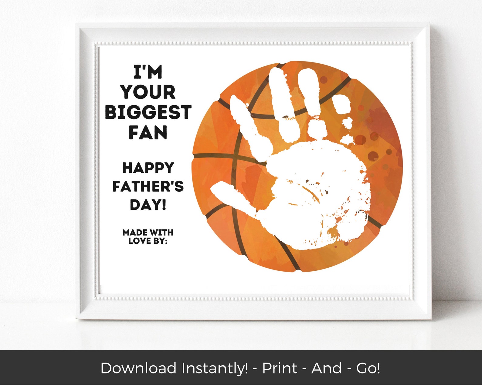 Printable Fathers Day Card, Big Fan Sports Basketball Handprint Craft ...
