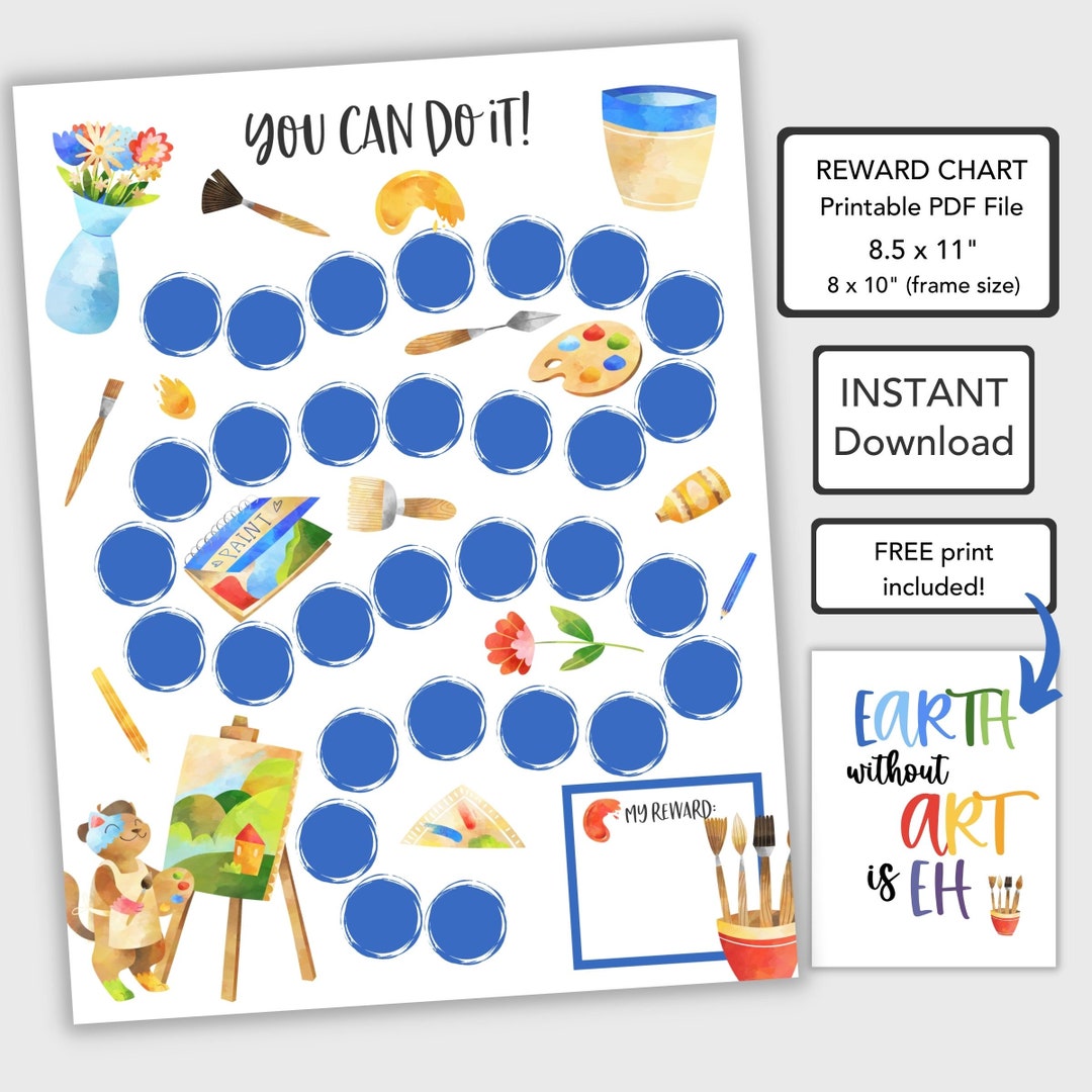 Art Kids Reward Chart Printable, Potty Training Chart, Kids Habit ...