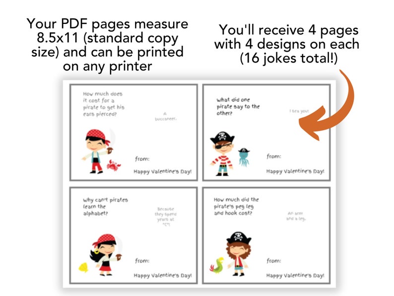 Printable Pirate Valentine Card With Jokes Funny Pirate - Etsy