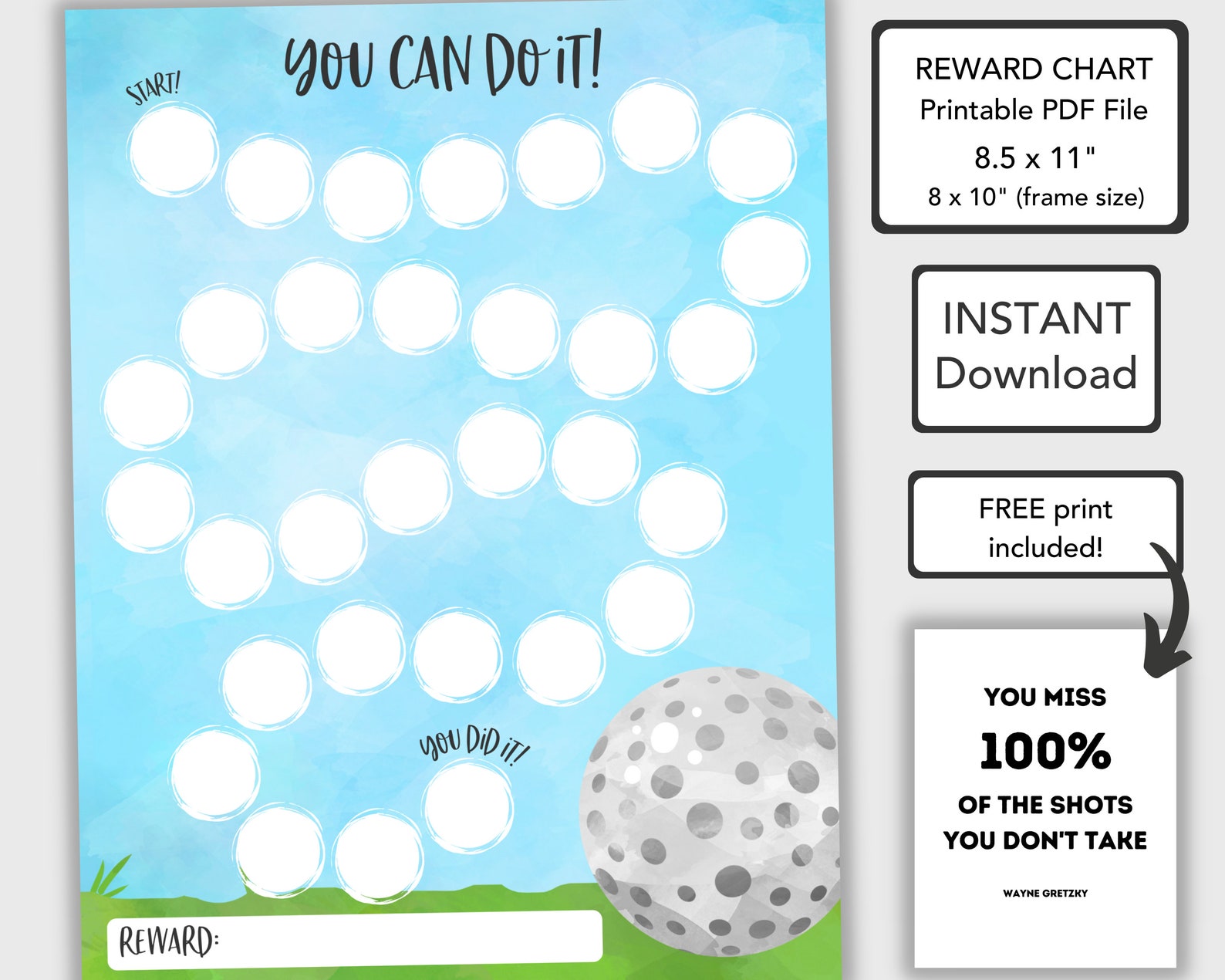 Golf Reward Chart for Kids Behavior Chart Printable Chore | Etsy