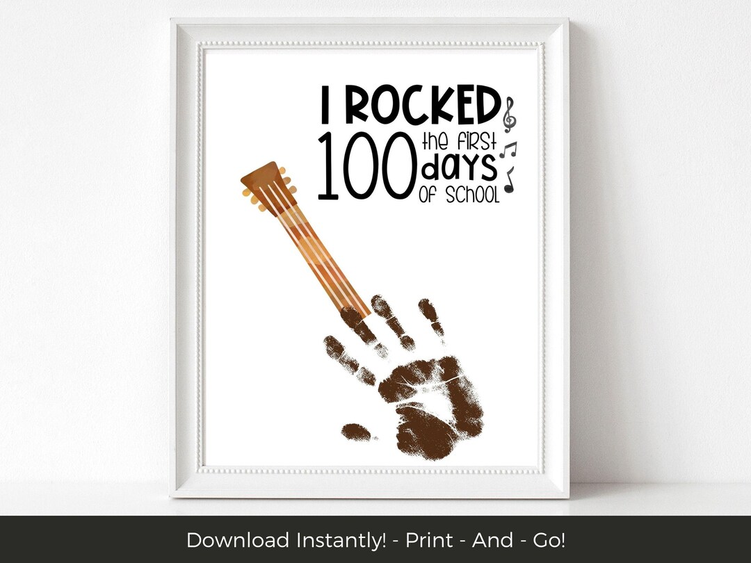 I Rocked 100 Days Handprint Art Printable, 100 Days of School Activity ...
