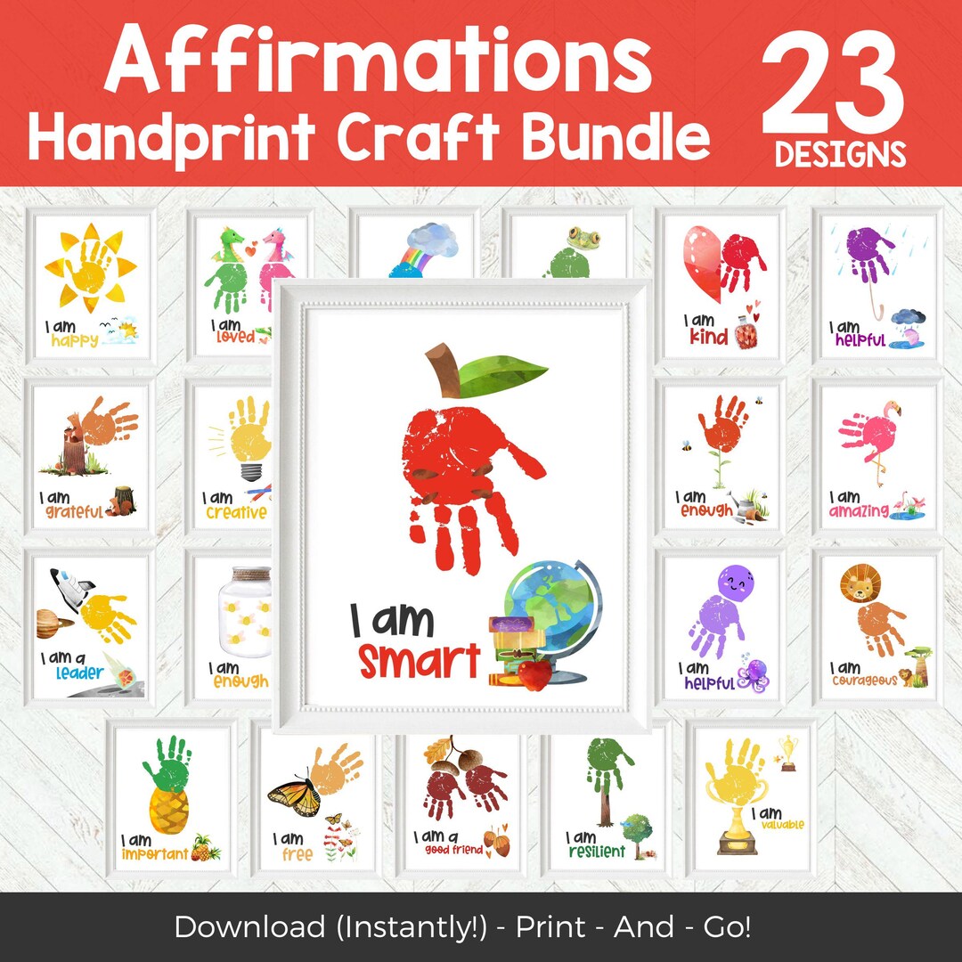 23 Positive Affirmations Handprint Art Printable BUNDLE - Inspirational ...