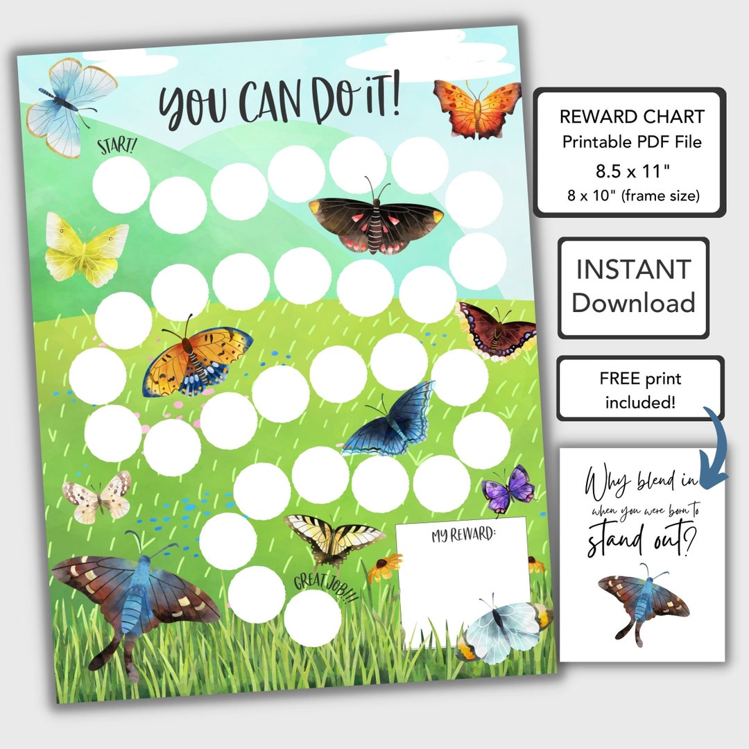 Butterfly Reward Chart for Kids Behavior Chart Printable, Chore Chart ...