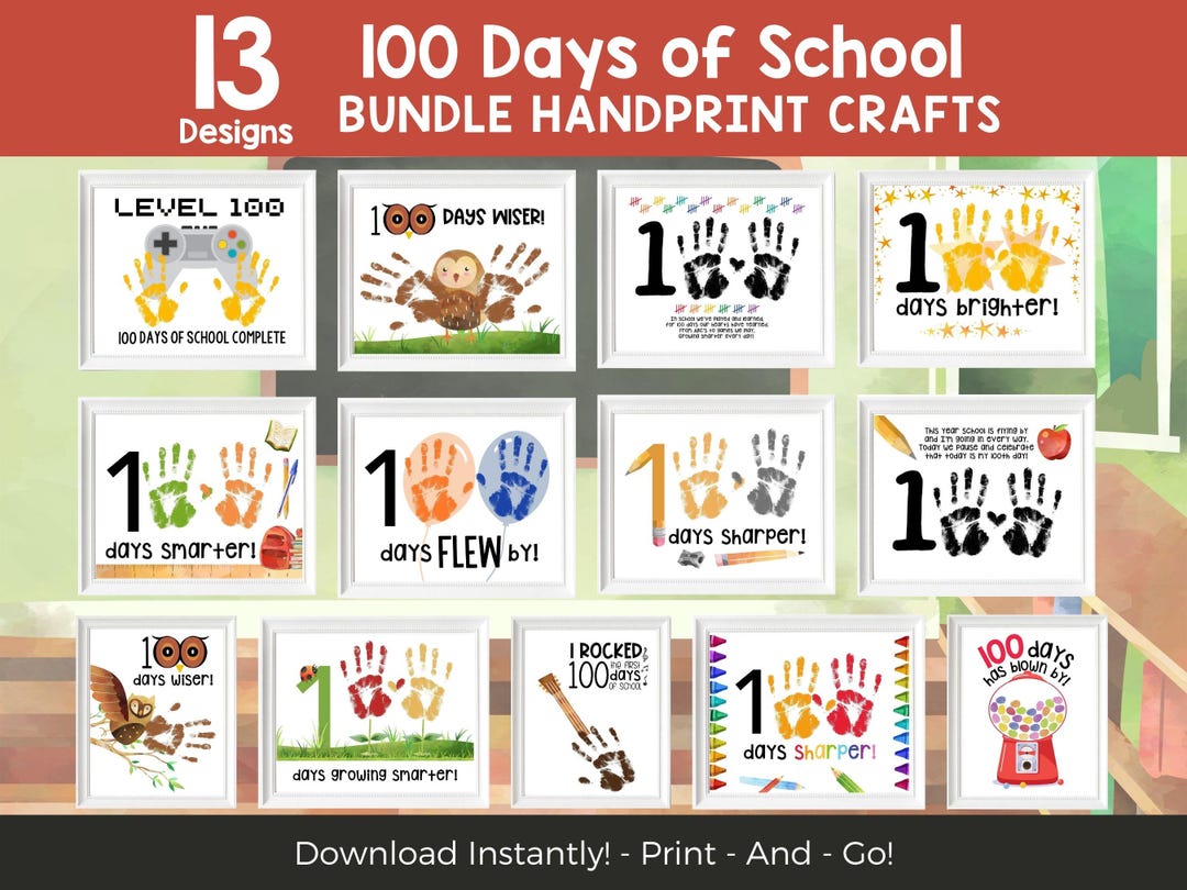 100 Days of School Handprint Keepsake BUNDLE, 100 Days of School ...