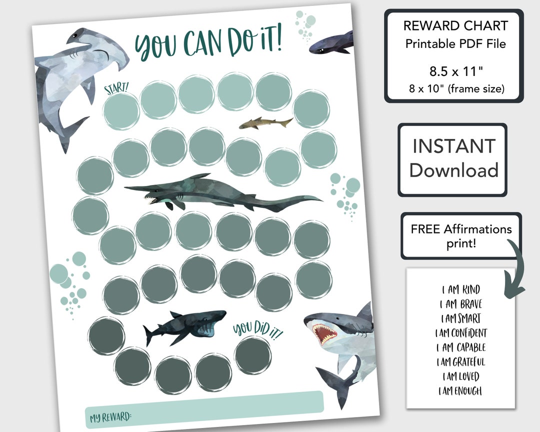 Shark Reward Chart for Kids Behavior Chart Printable Chore - Etsy