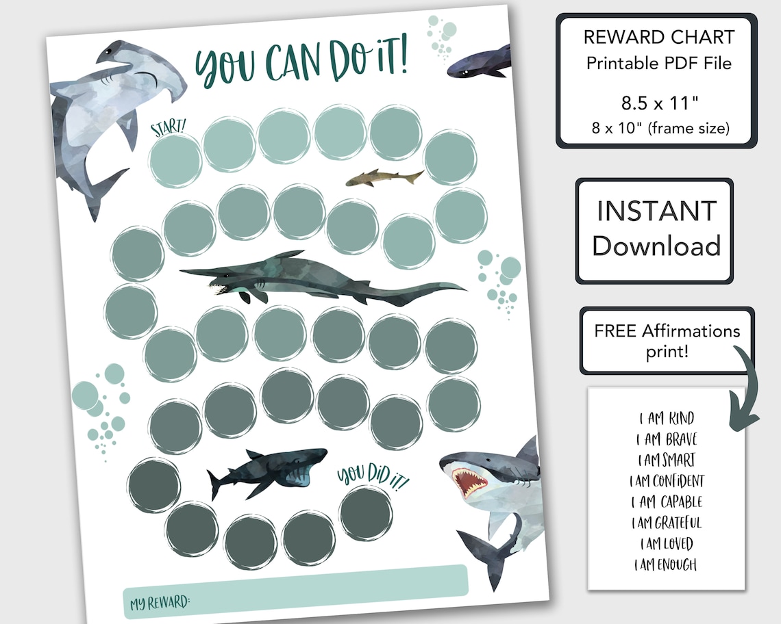 Shark Reward Chart for Kids Behavior Chart Printable Chore - Etsy