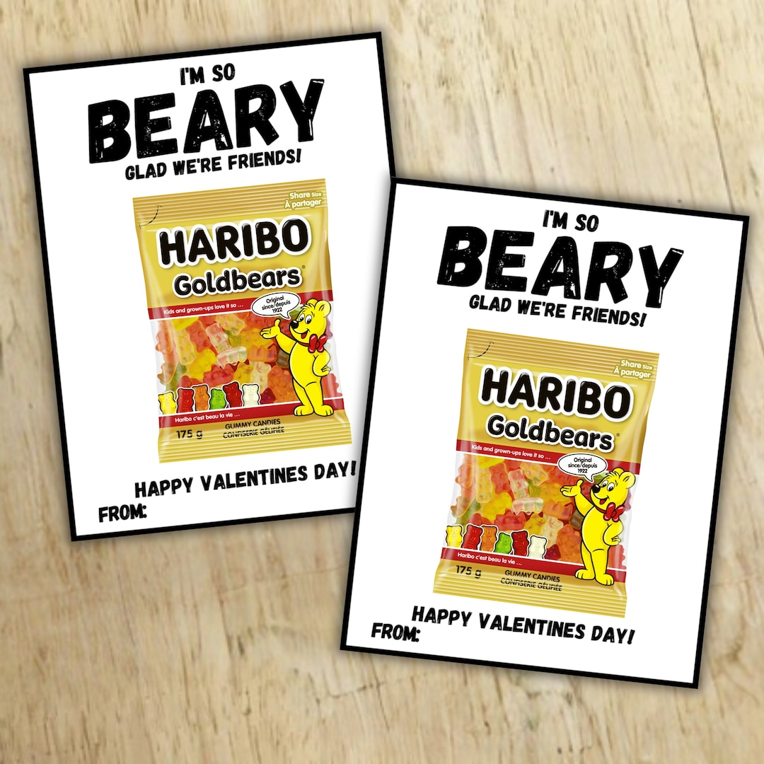 Gummy Bear Valentine Card, Printable Classroom Valentines Day Card for ...