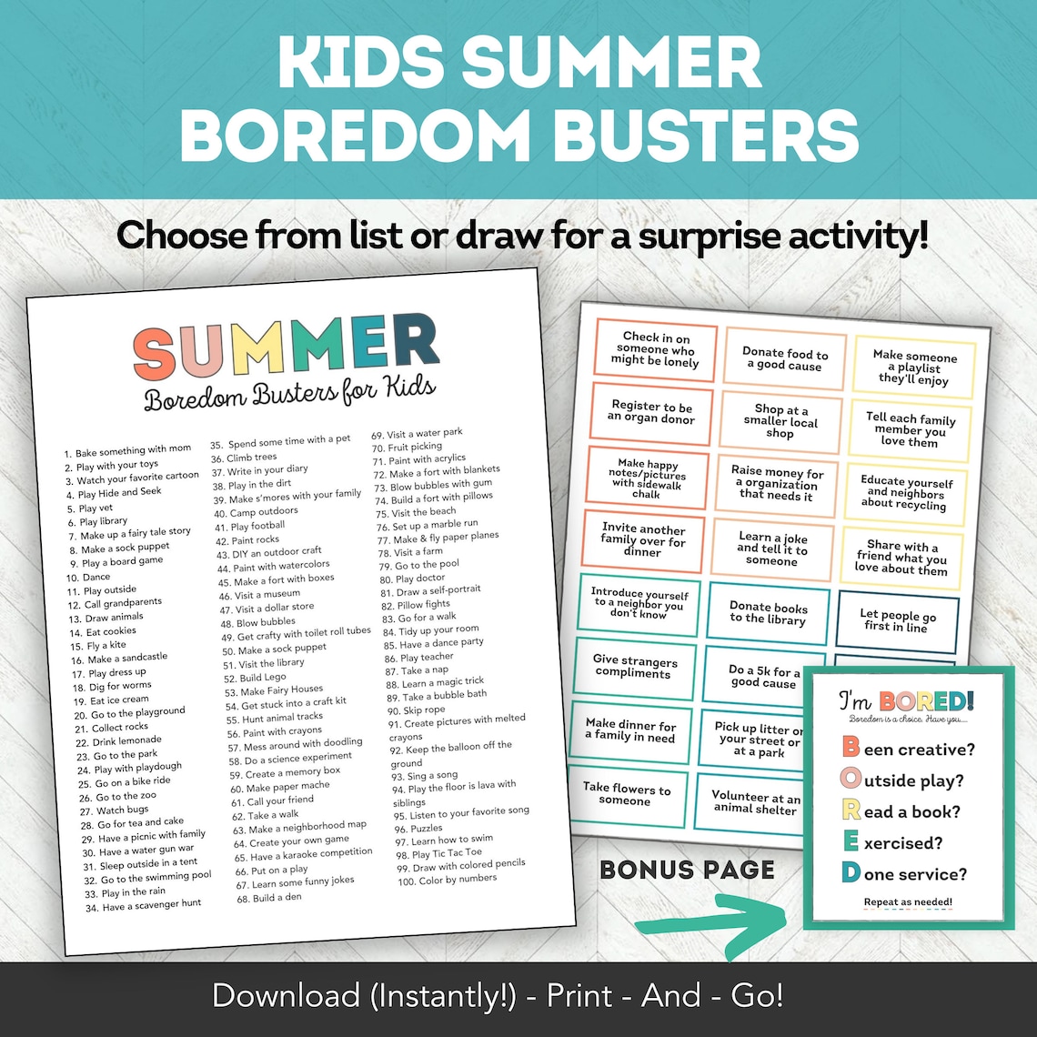 Boredom Busters for Kids and Families, Printable Summer Bucket List ...