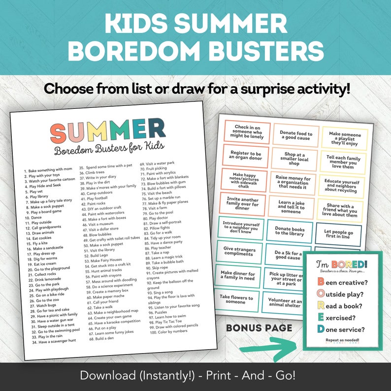 Boredom Busters for Kids and Families, Printable Summer Bucket List ...
