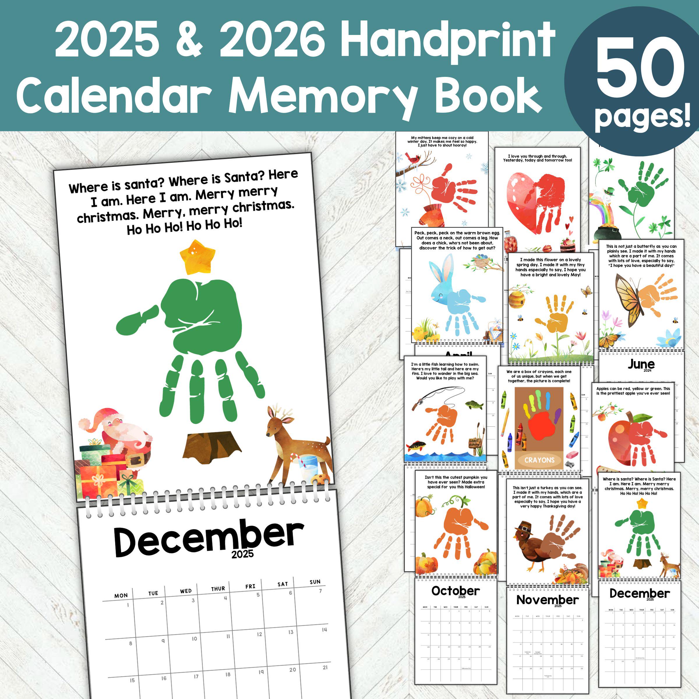 Handprint Calendar 2025 2026, Preschool Handprint Art Printable, 1st ...
