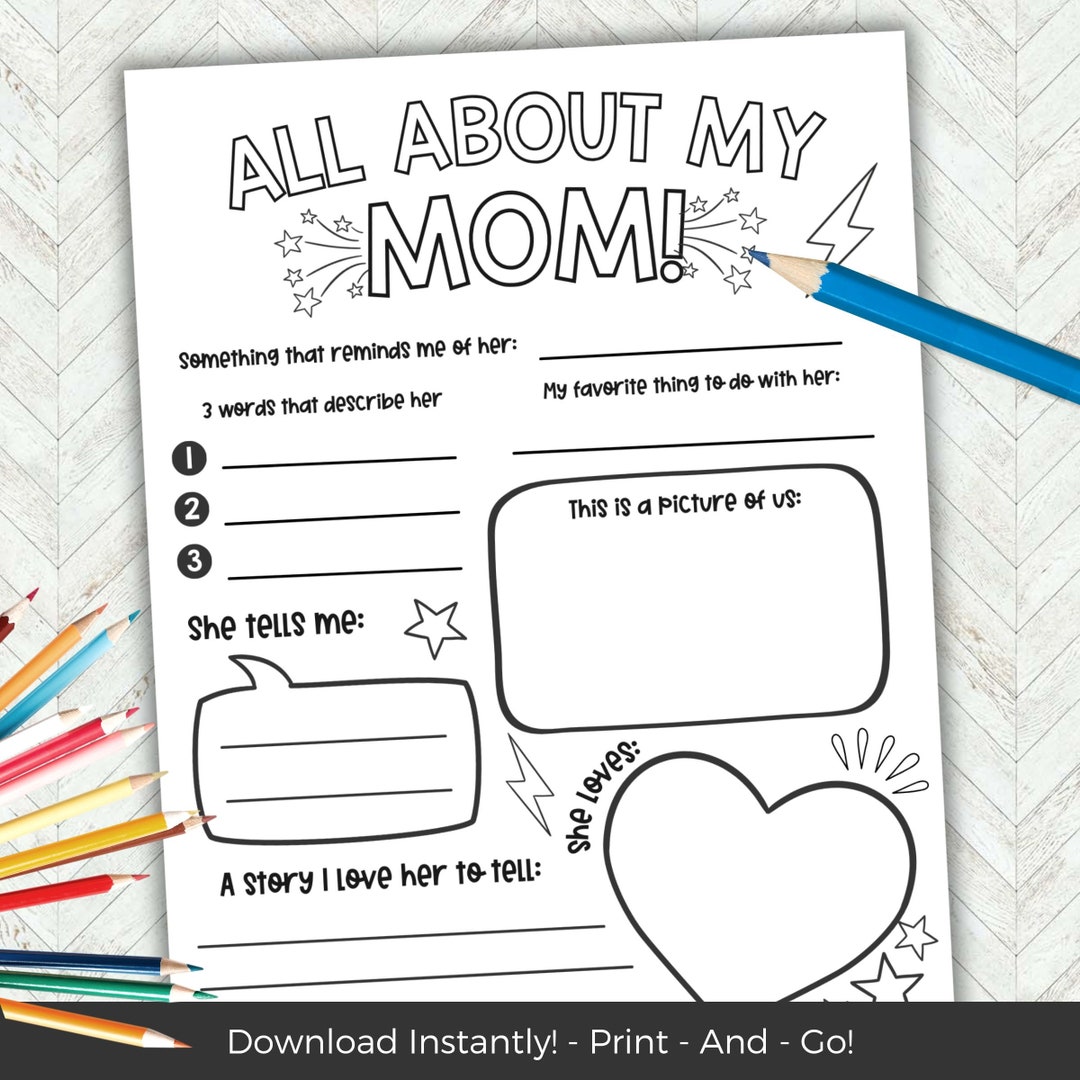 Printable All About My Mom Questions Template, Mom Mothers Day ...