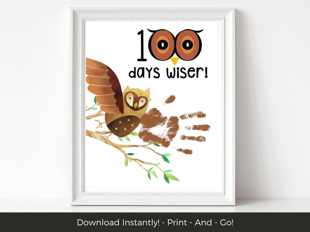 100 Days Wiser Handprint Keepsake, 100 Days of School Handprint Art ...