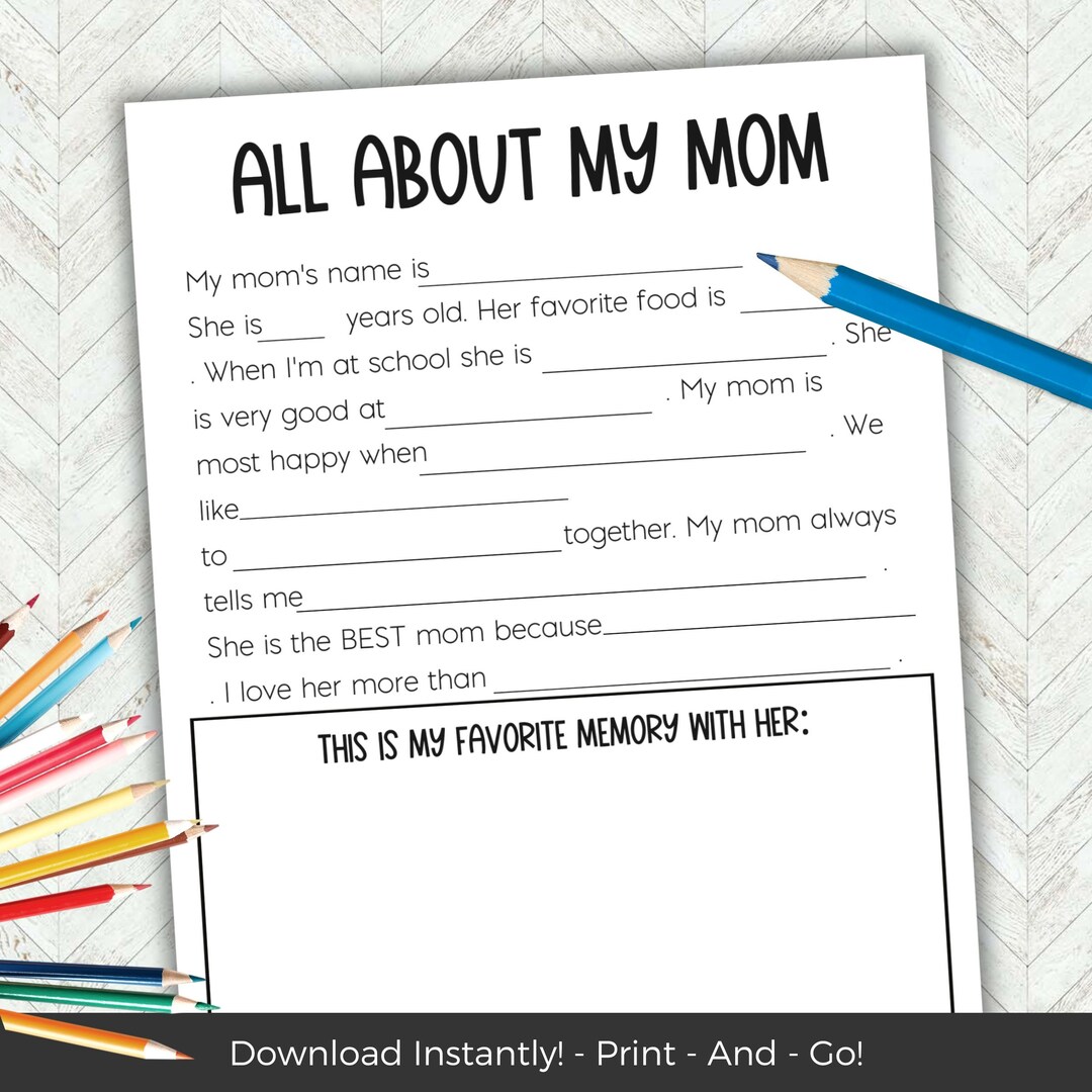 Printable All About My Mom Questions Template, Mom Mothers Day ...