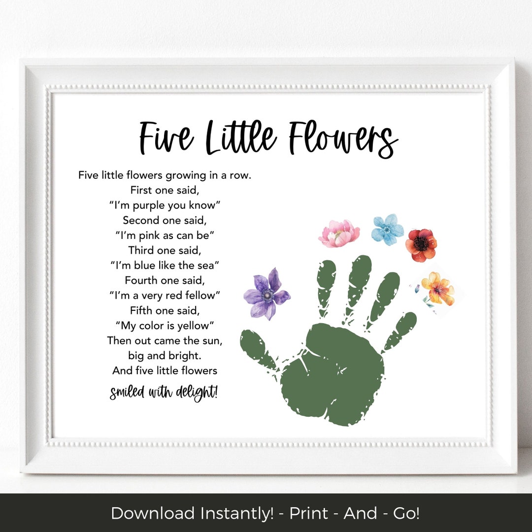Five Little Flowers Handprint Activity, Preschool or Toddler Handprint ...
