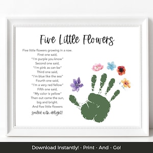 Five Little Flowers Handprint Activity, Preschool or Toddler Handprint ...