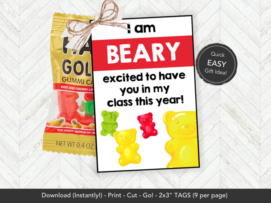 Gummy Bear Treat Gift Tag, Back to School Gift Tag, Meet the Teacher ...