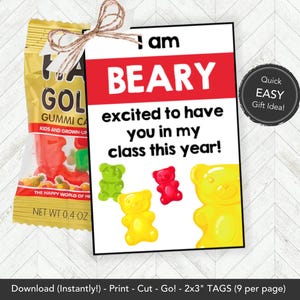 Gummy Bear Treat Gift Tag, Back to School Gift Tag, Meet the Teacher ...