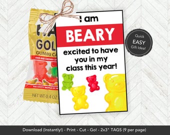 Gummy Bear Student Welcome Gift Tag, Back to School, Open House Favor ...