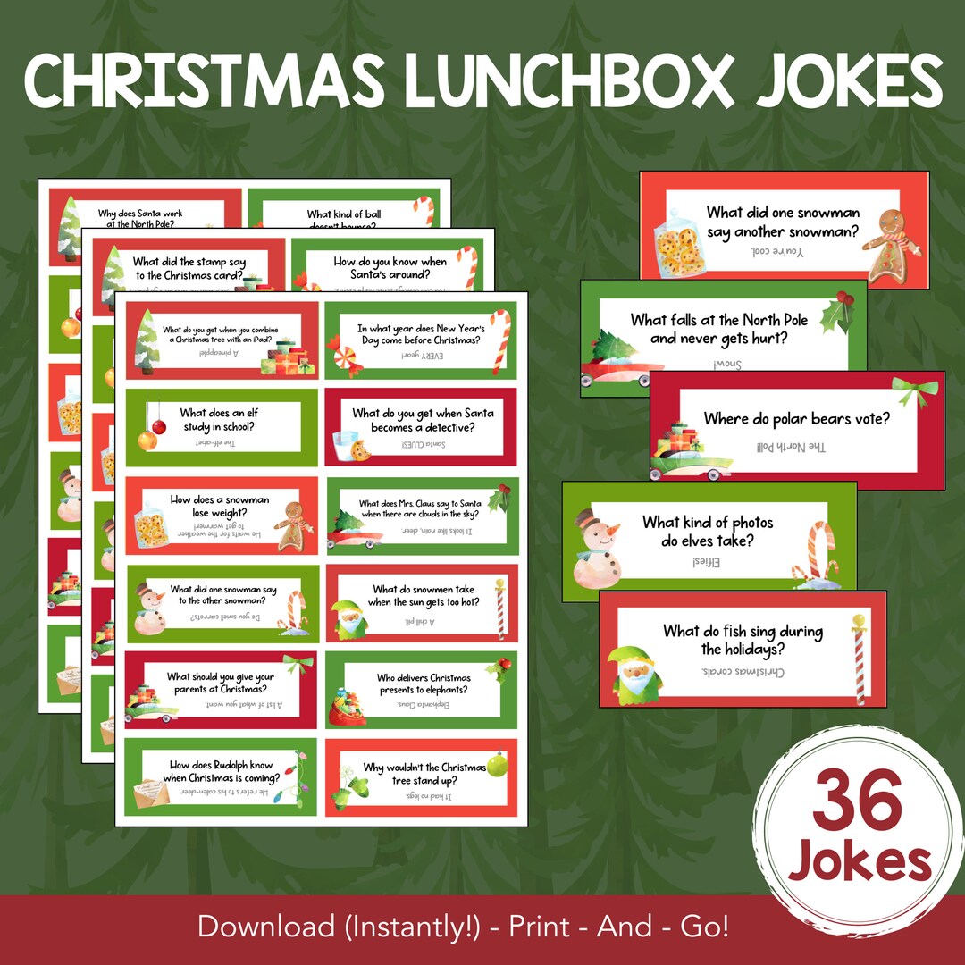 Christmas Printable Lunch Box Jokes for Kids, Lunch Box Notes, Back to ...