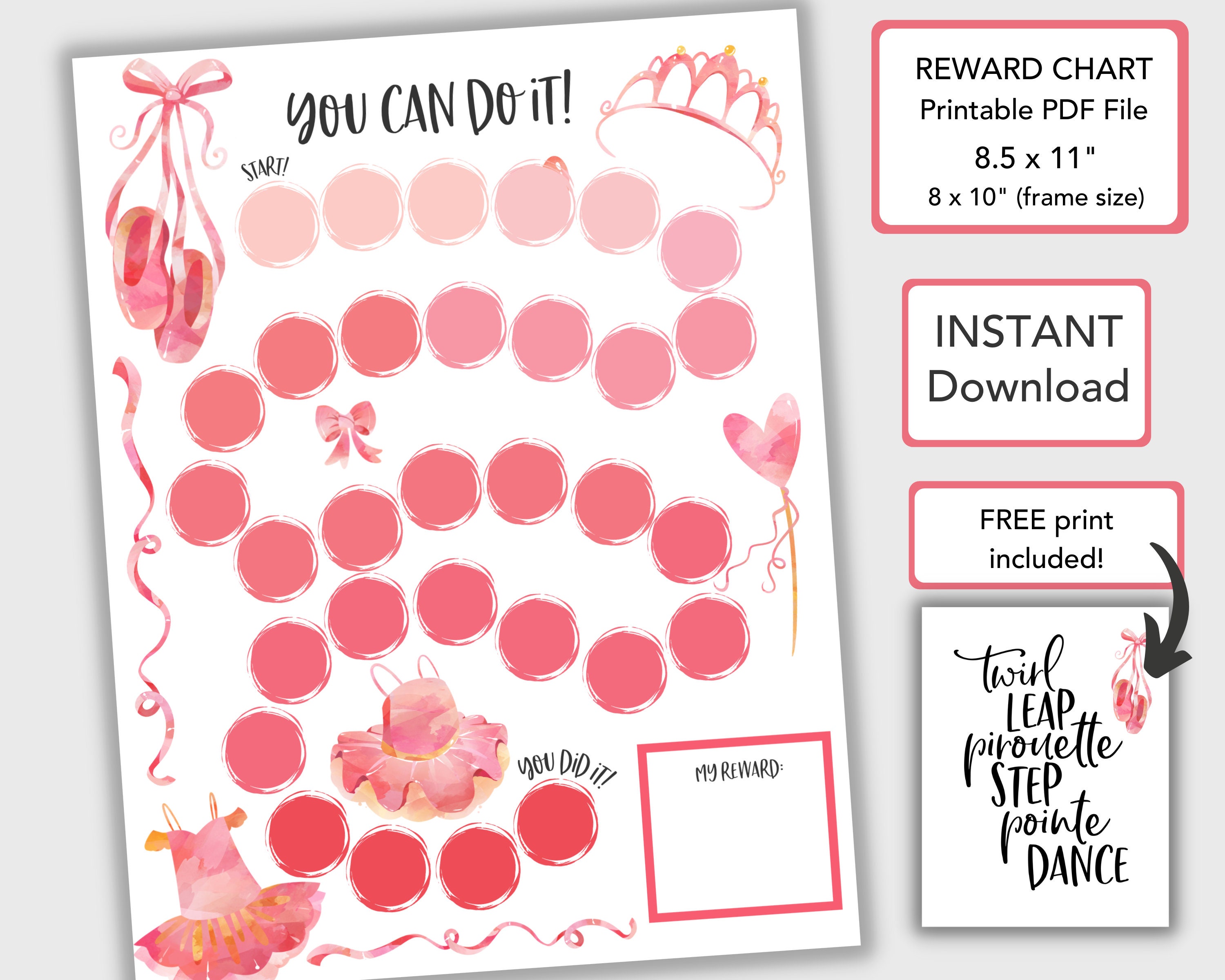 Ballet Reward Chart for Kids Behavior Chart Printable Chore - Etsy ...
