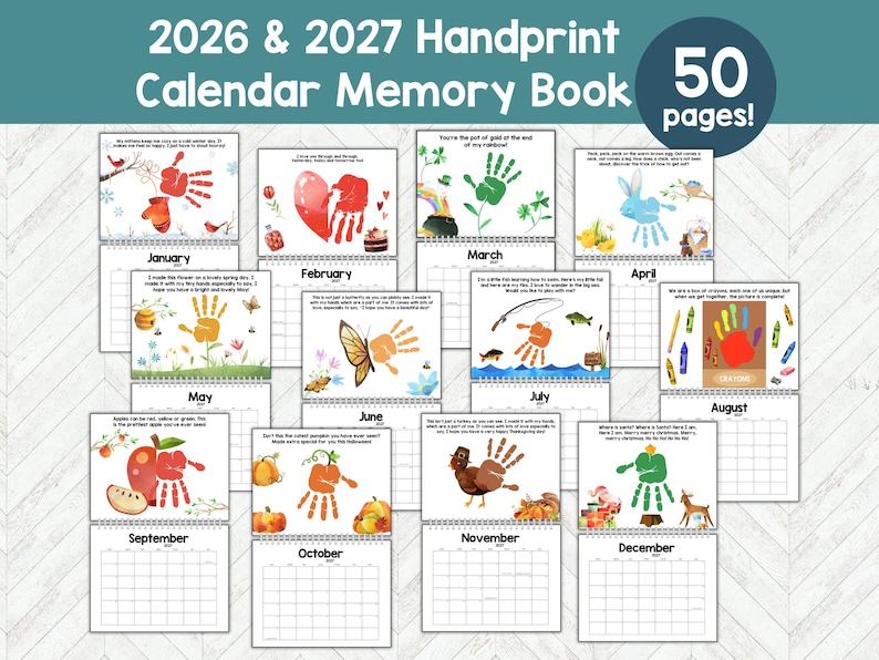 Handprint Calendar 2026 2027, Preschool Handprint Art Printable, 1st ...