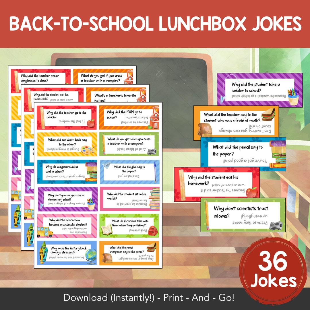 Back to School Printable Lunch Box Jokes for Kids, Lunch Box Notes ...