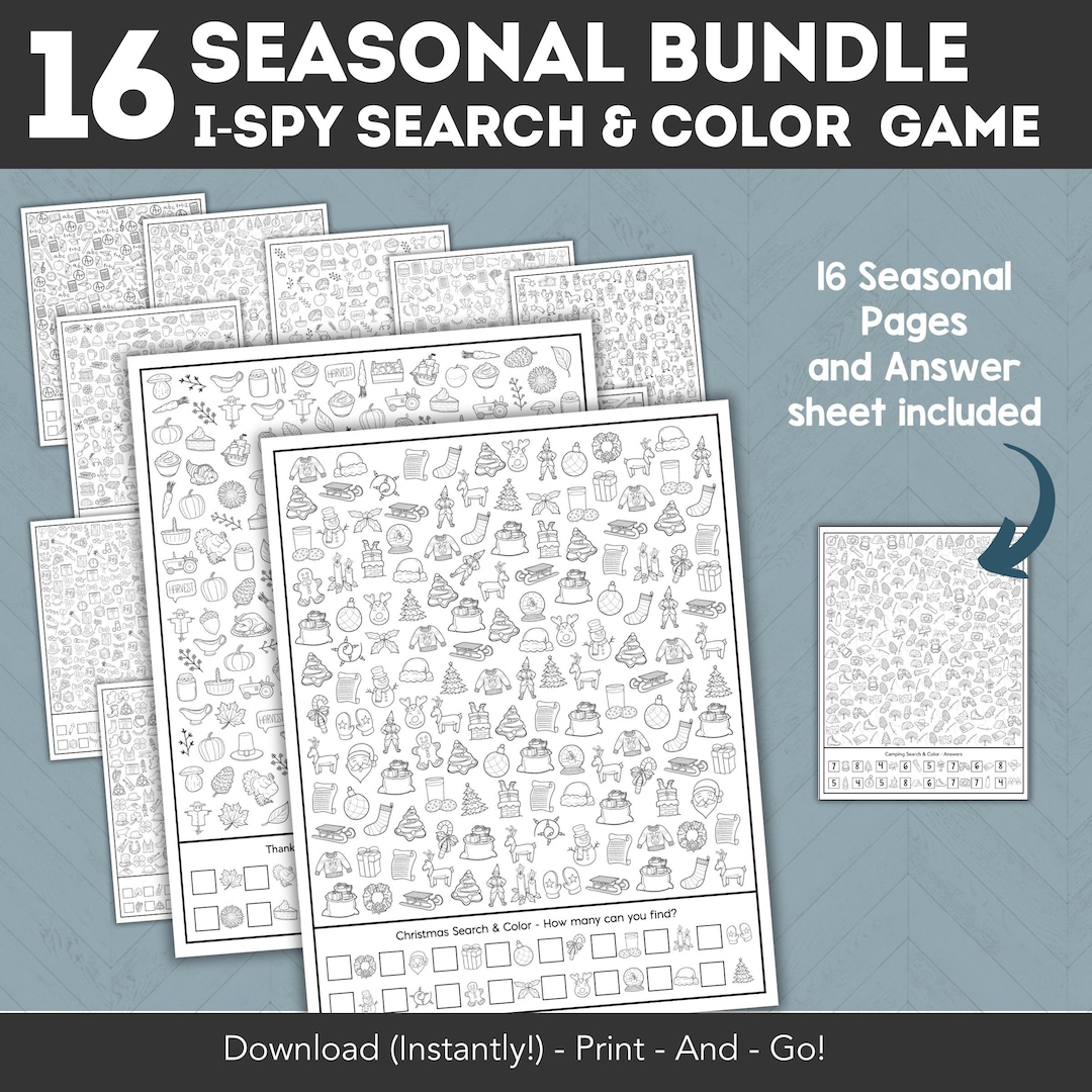 Seasonal I Spy Kids Activity Bundle, I Spy Coloring Page Worksheet ...