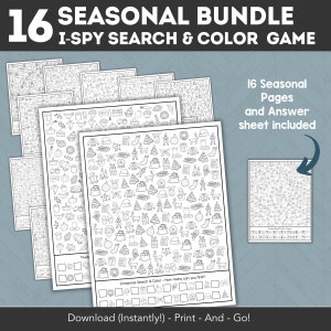 Seasonal I Spy Kids Activity Bundle, I Spy Coloring Page Worksheet ...