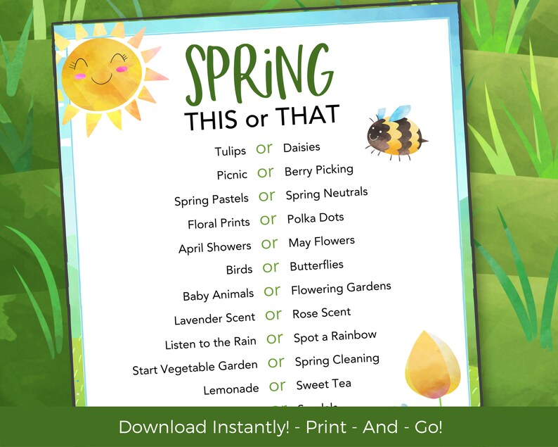 Spring Game This or That Spring Printable Game for Kids - Etsy