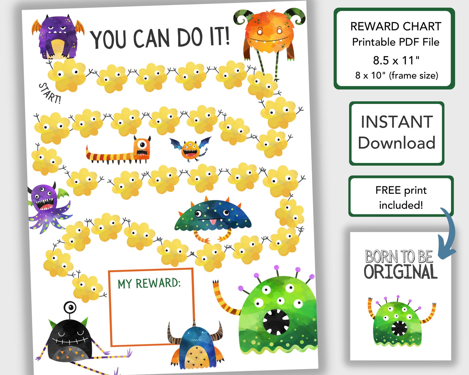 Monster Reward Chart for Kids Behavior Chart Printable Chore - Etsy