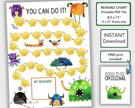Monster Reward Chart for Kids Behavior Chart Printable Chore - Etsy