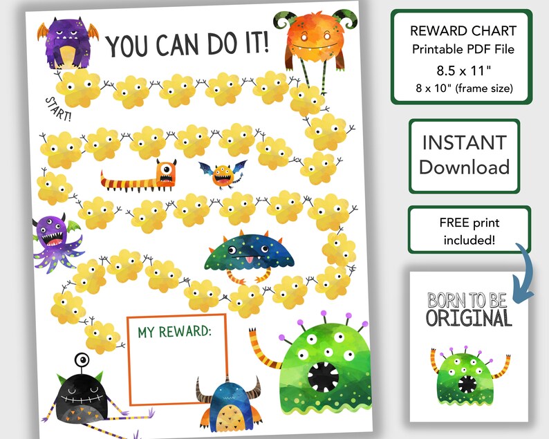Monster Reward Chart for Kids Behavior Chart Printable Chore - Etsy