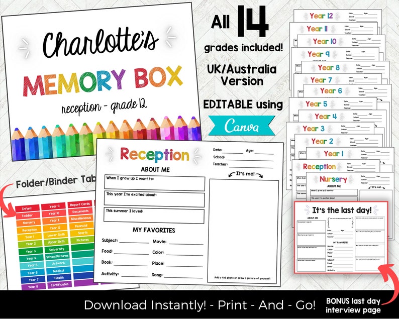 Kids Keepsake Journal EDITABLE School Memory Book Back to - Etsy