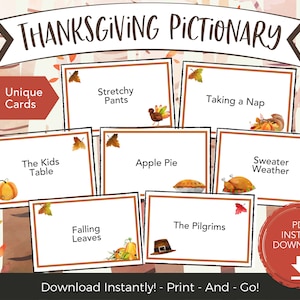Thanksgiving Pictionary, Thanksgiving Game for Kids & Adult Parties ...