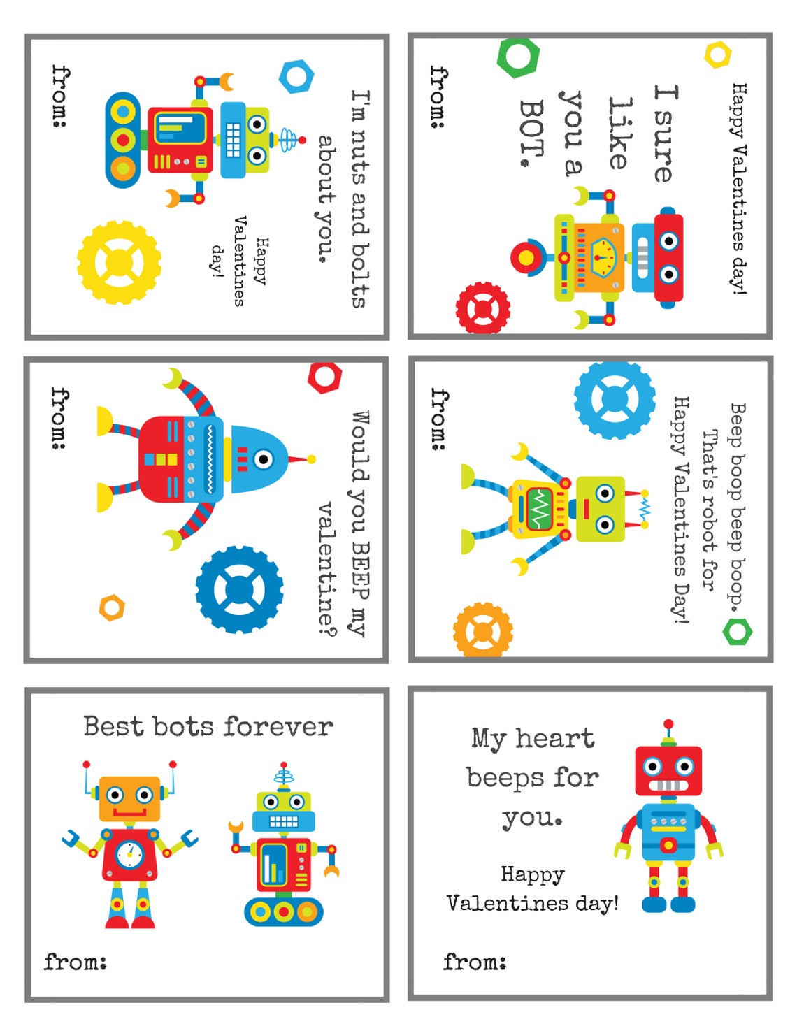 Robot Valentines Printable Robot Valentines Day Card | Etsy
