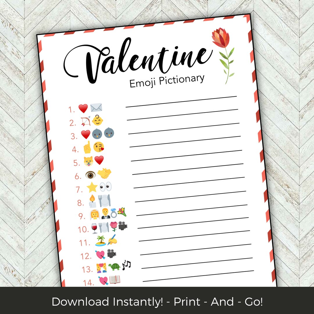 Valentine Games Printable Valentine Party Game, Emoji Pictionary ...