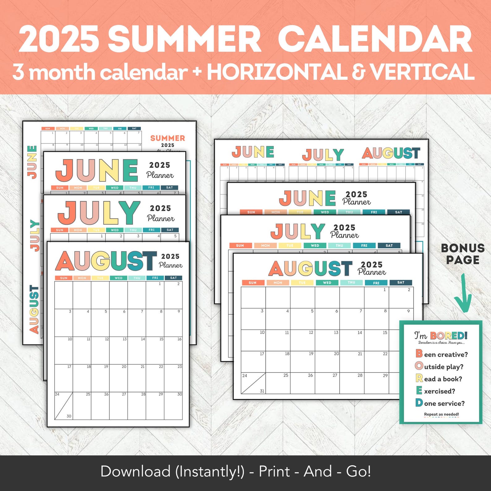 2025 Summer Calendar, Summer Planner Bundle, Kids Chore Chart, Summer ...