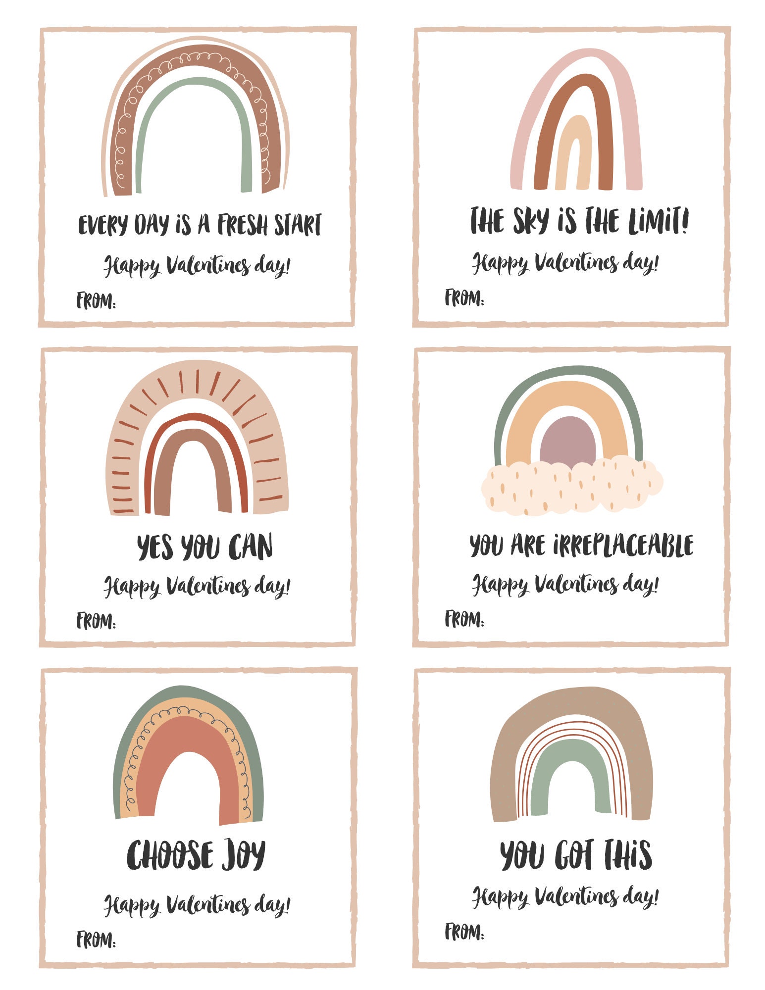 Encouragement Valentine Printable Kids, Boho Rainbow Valentine Card ...