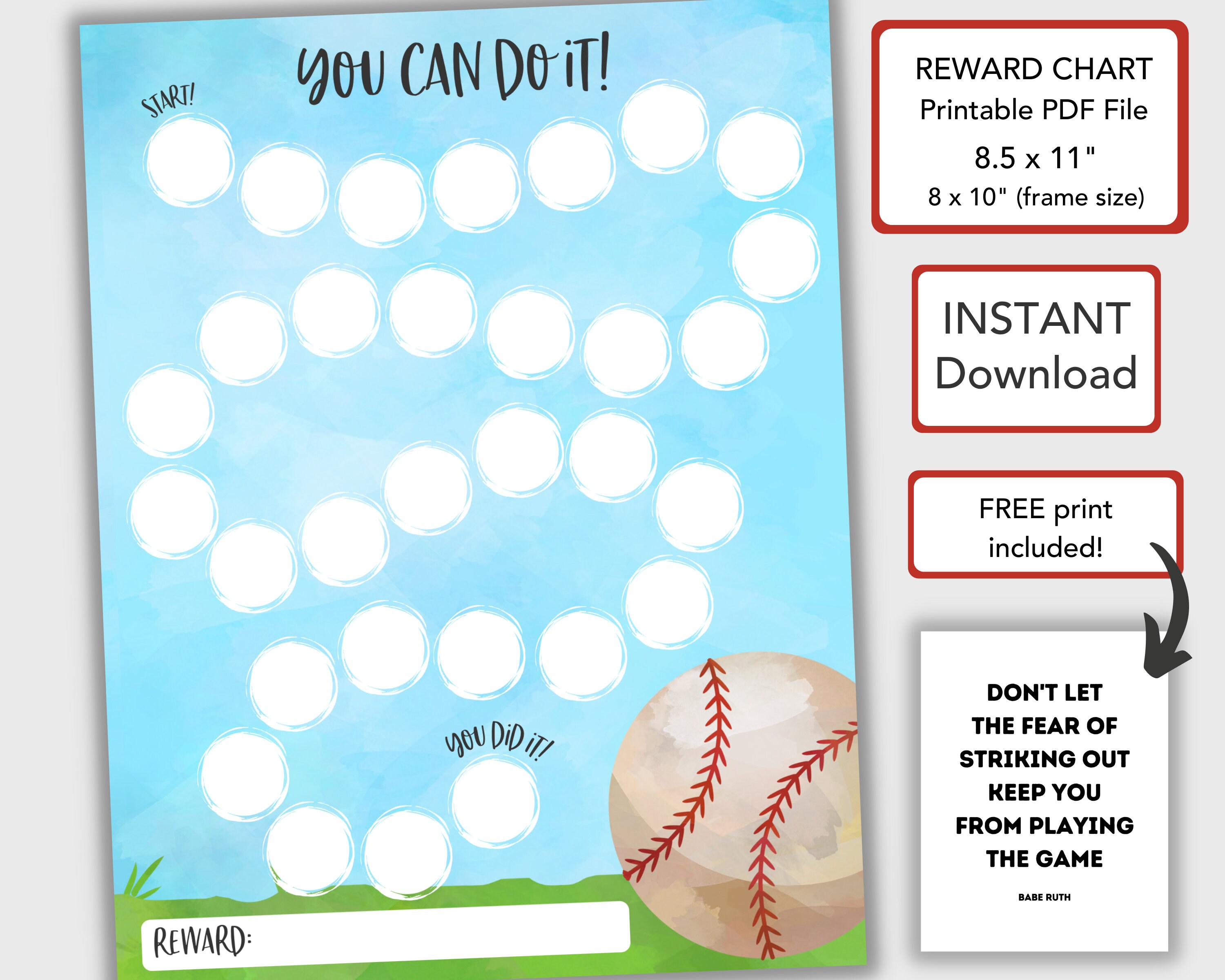 Baseball Reward Chart for Kids Behavior Chart Printable Chore - Etsy