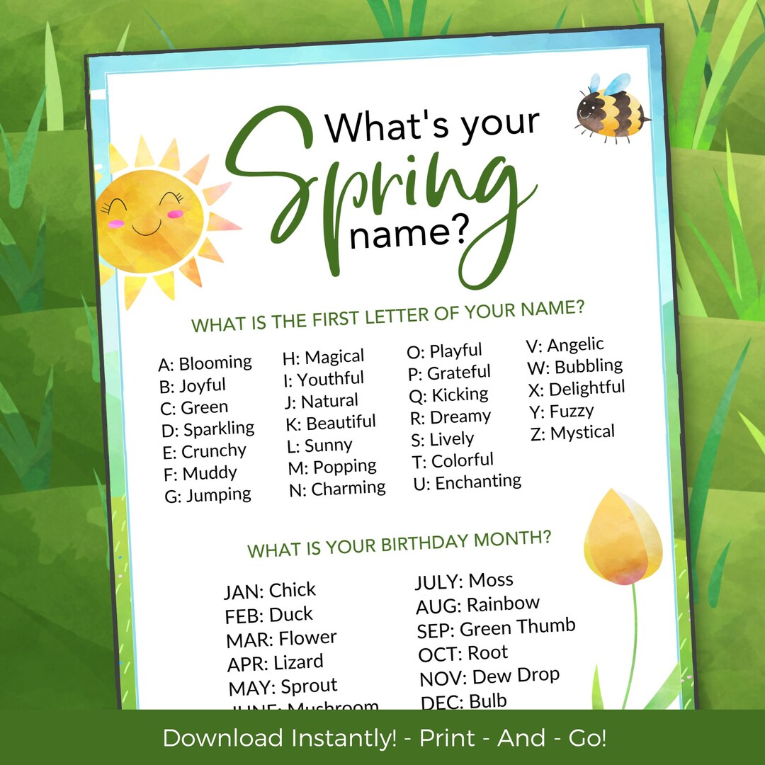 What's Your Spring Name Game, Spring Game for Kids and Adult Parties ...