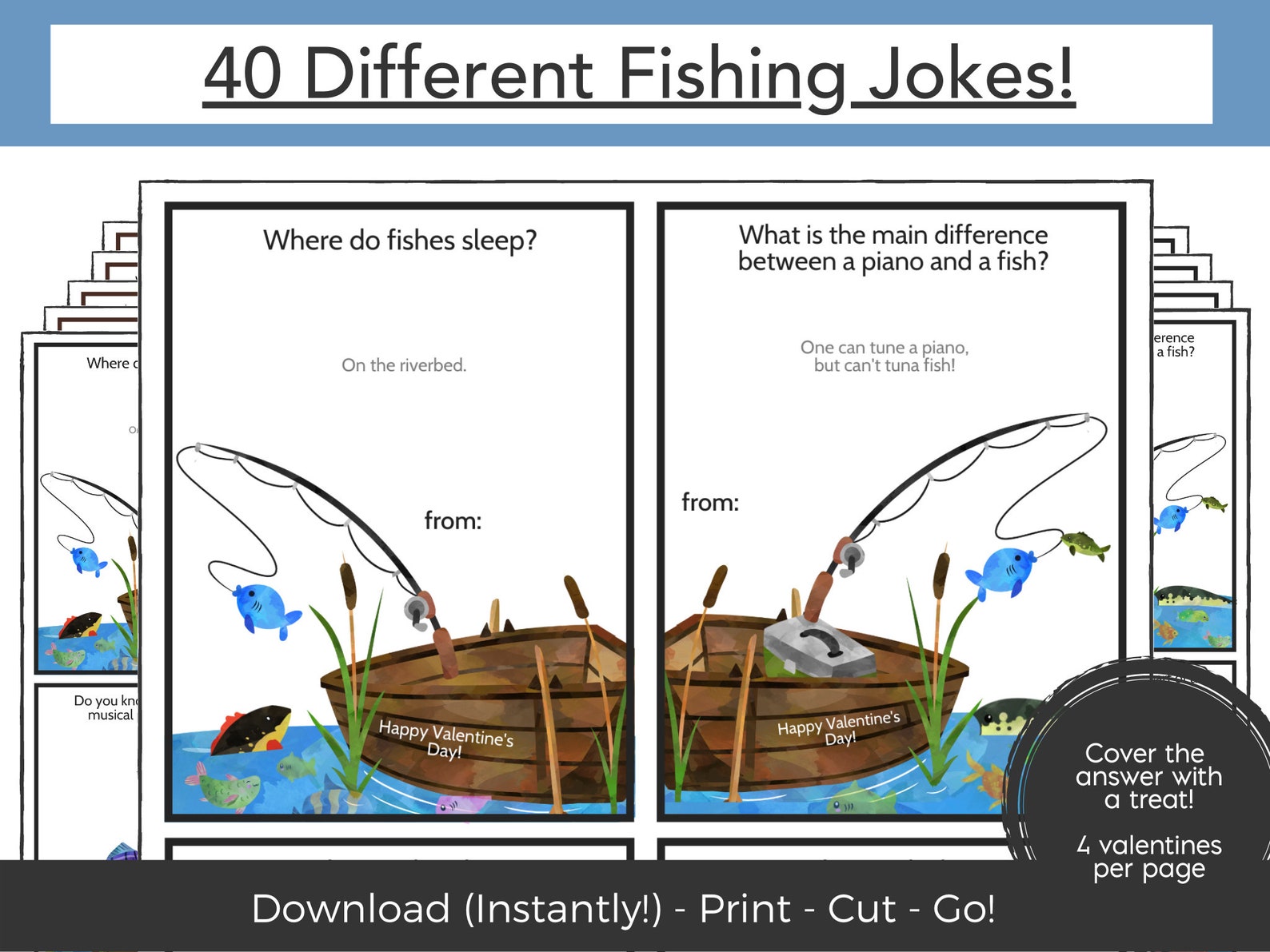 Fishing Printable Valentine Cards for Kids Kids Valentines | Etsy