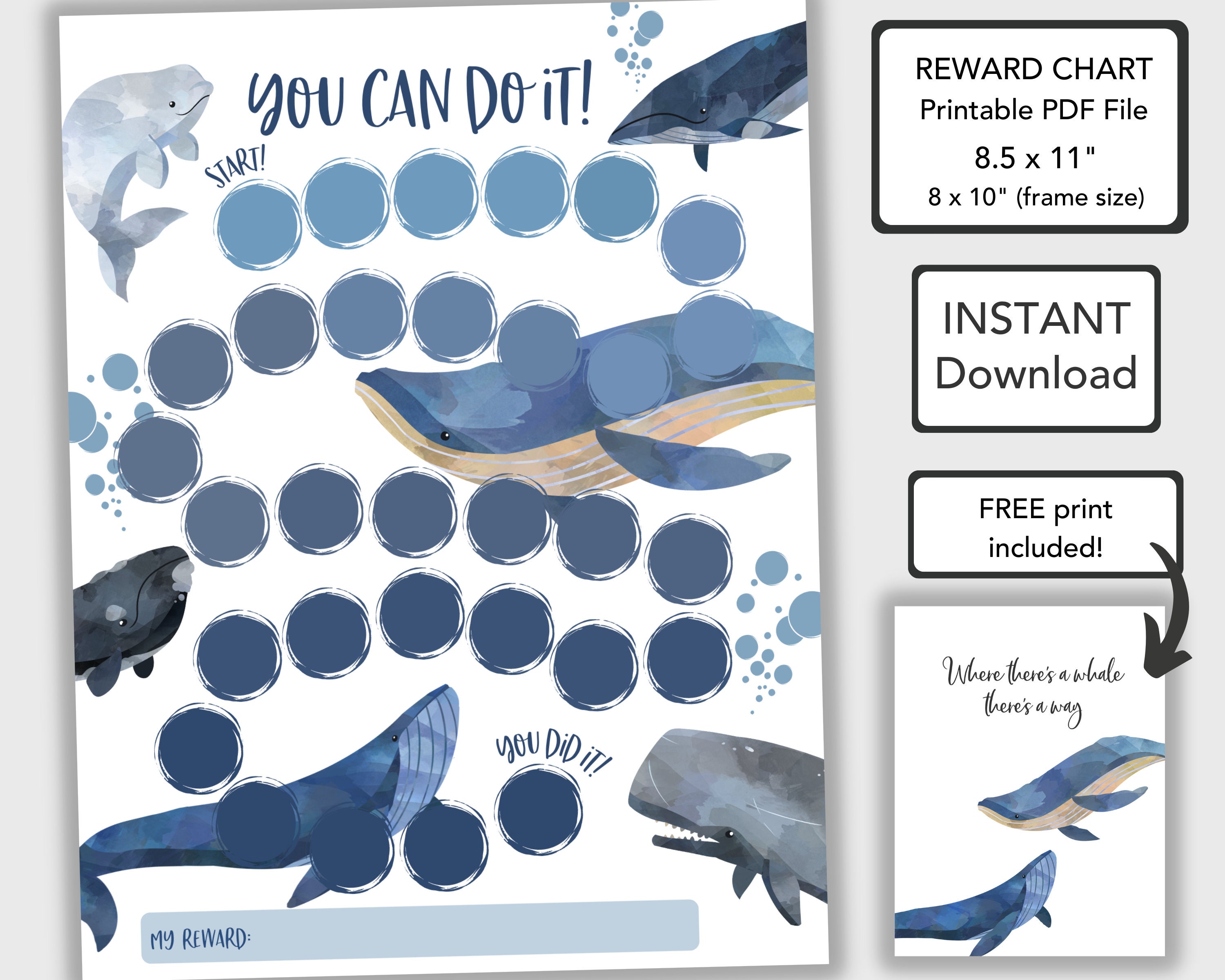 Whales Reward Chart for Kids Behavior Chart Printable Chore - Etsy