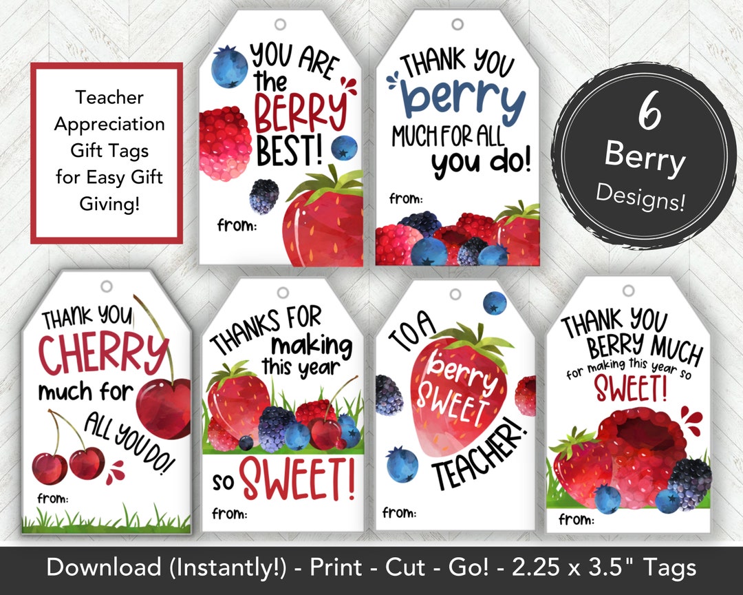 Berry Gift Tag for Teacher Appreciation Gift Bulk New Teacher - Etsy