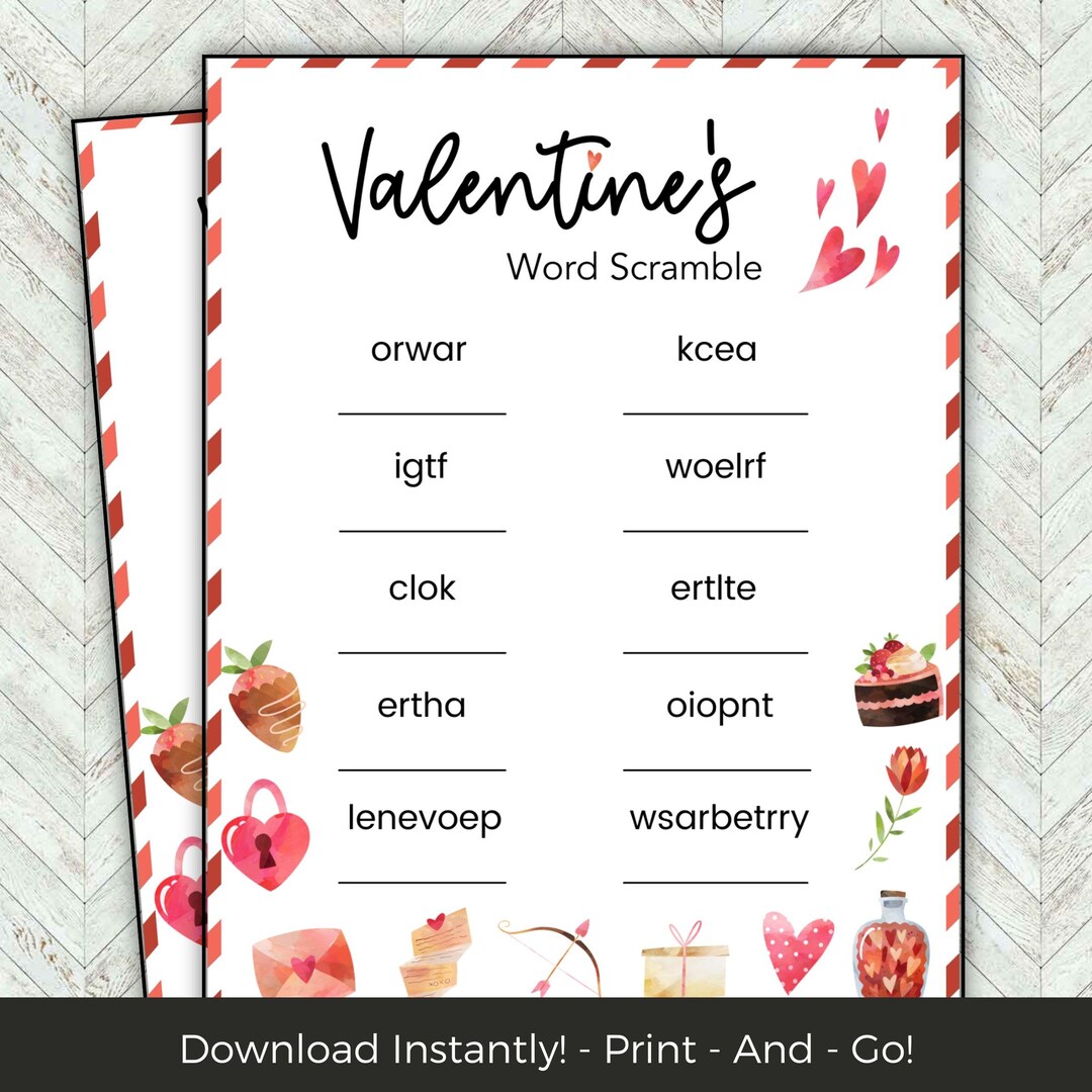 Word Scramble Game, Valentines Printables, Valentines Day Games Kids ...