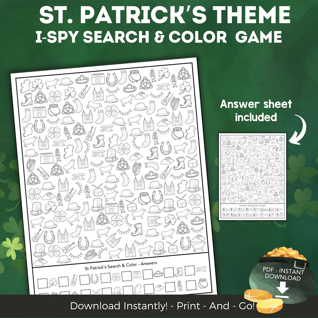 St Patricks Day I Spy Kids Activity, I Spy Coloring Page Worksheet, St ...