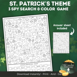 St Patricks Day I Spy Kids Activity, I Spy Coloring Page Worksheet, St ...