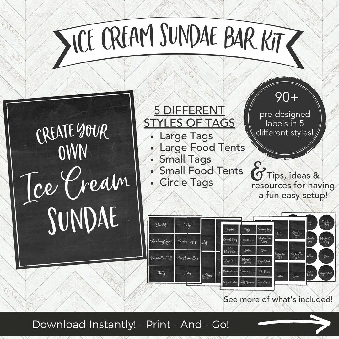 Ice Cream Bar, Ice Cream Sundae Sign for Wedding, Birthday, Baby Shower ...